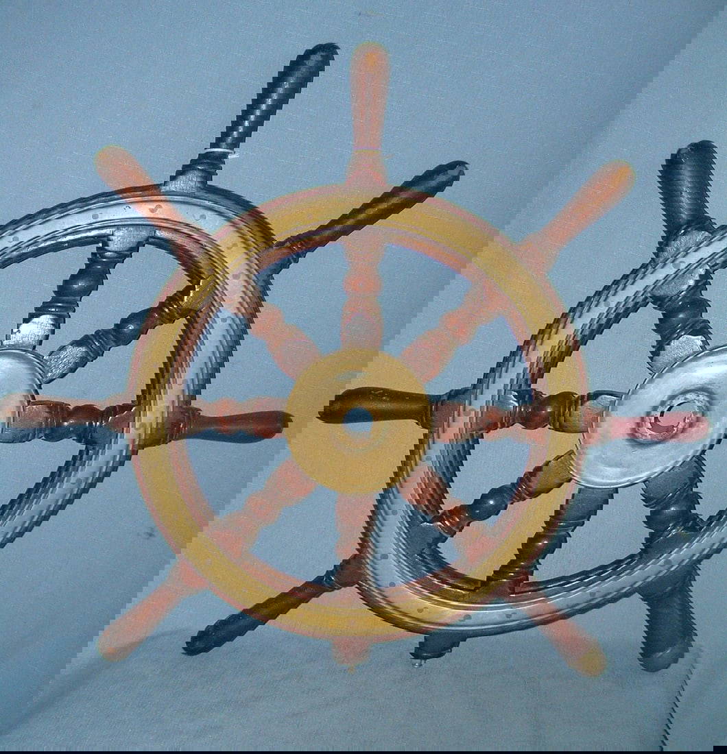 Antique Brass And Walnut Ship's Wheel Auction