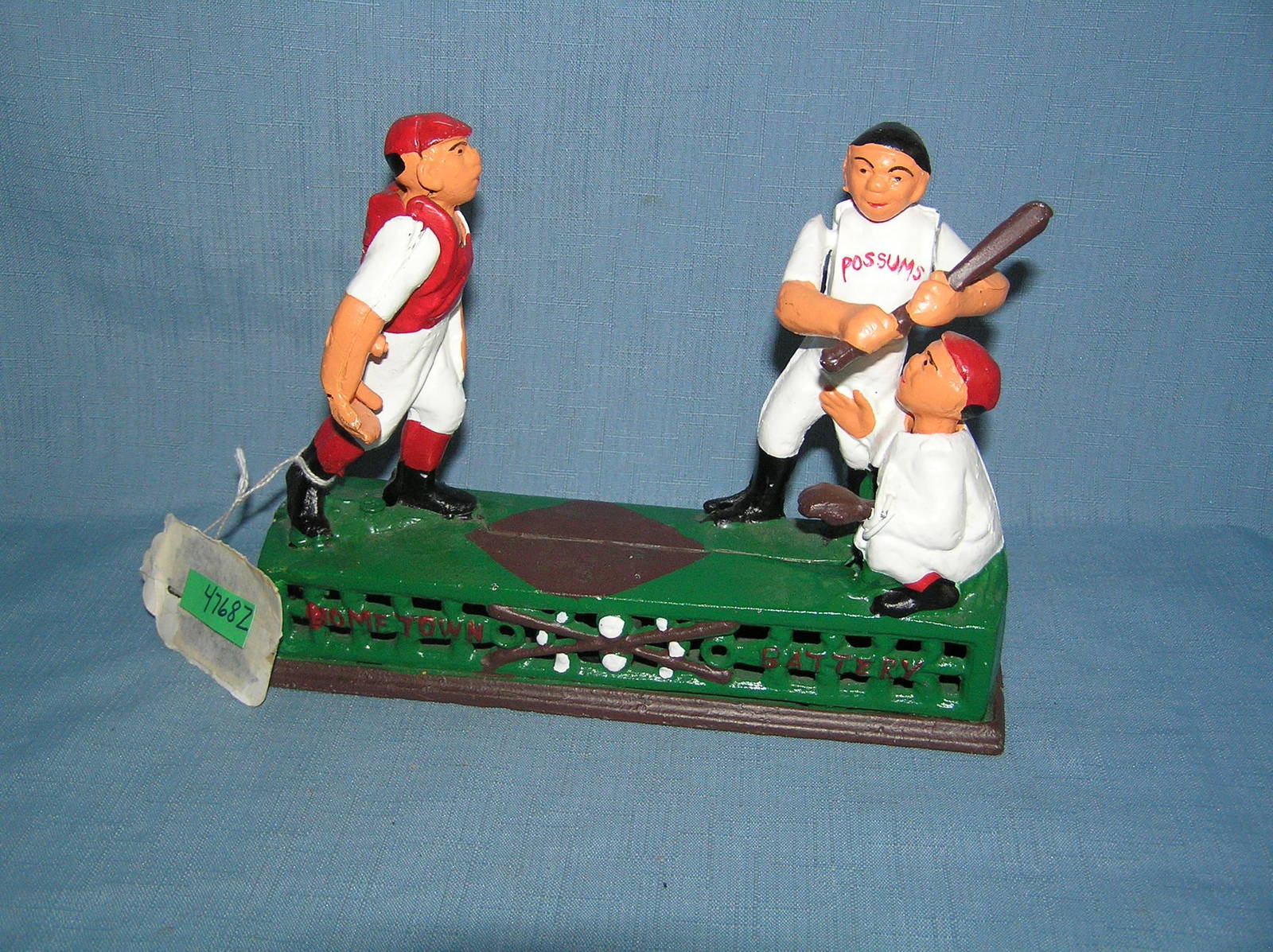 Home Town Battery Baseball Cast Iron Mechanical Bank Auction