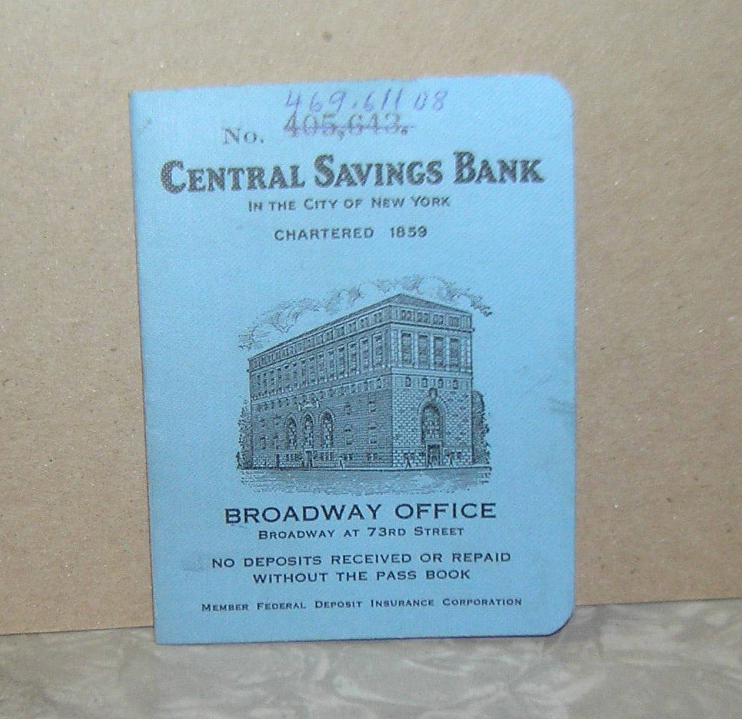 Central Savings Bank Savings Book Circa 1950's Auction