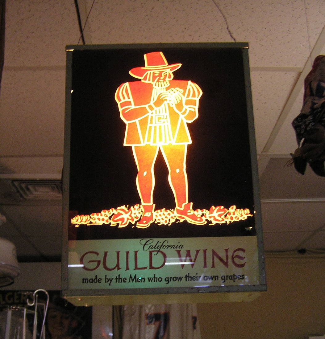 A Great Early California Guild Wine Illuminated Box Advertising Sign ...