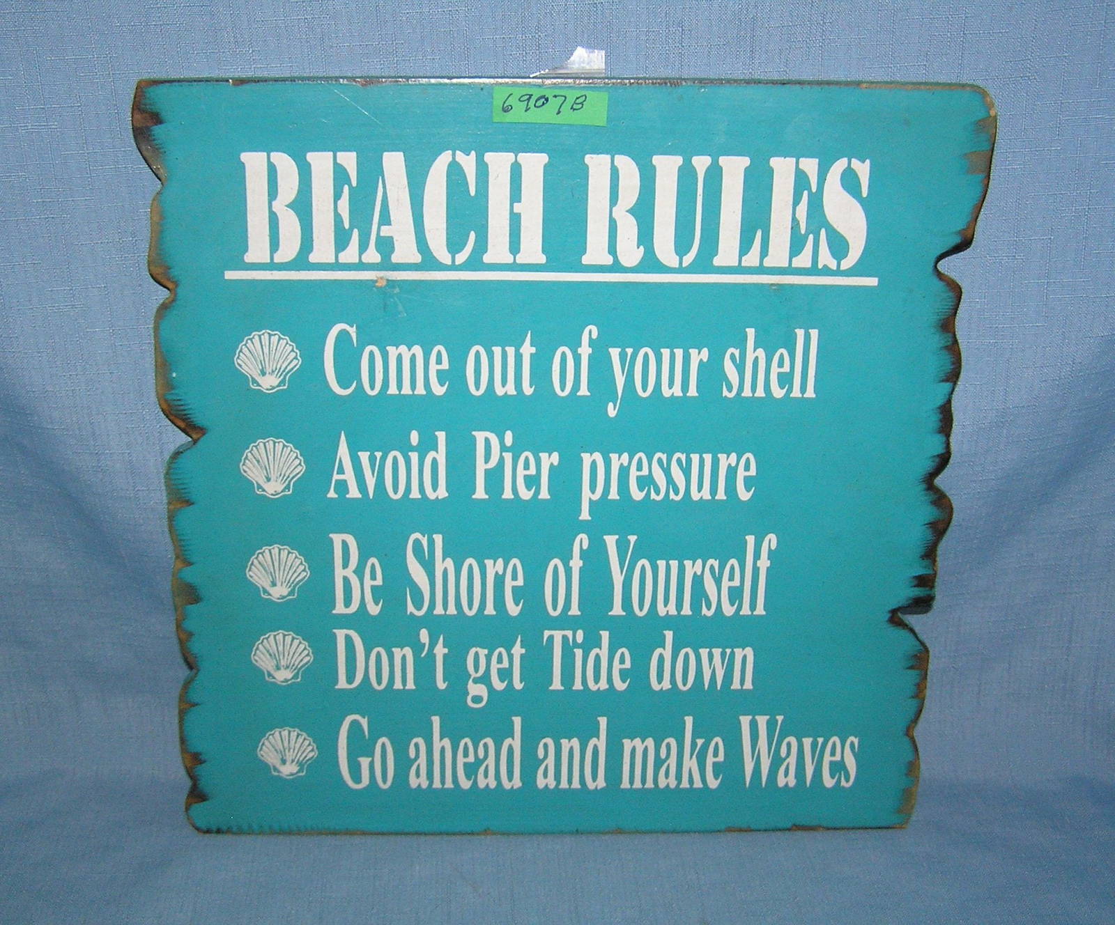 Beach Rules Modern Display Sign On Hard Board Turqouise Sign Auction