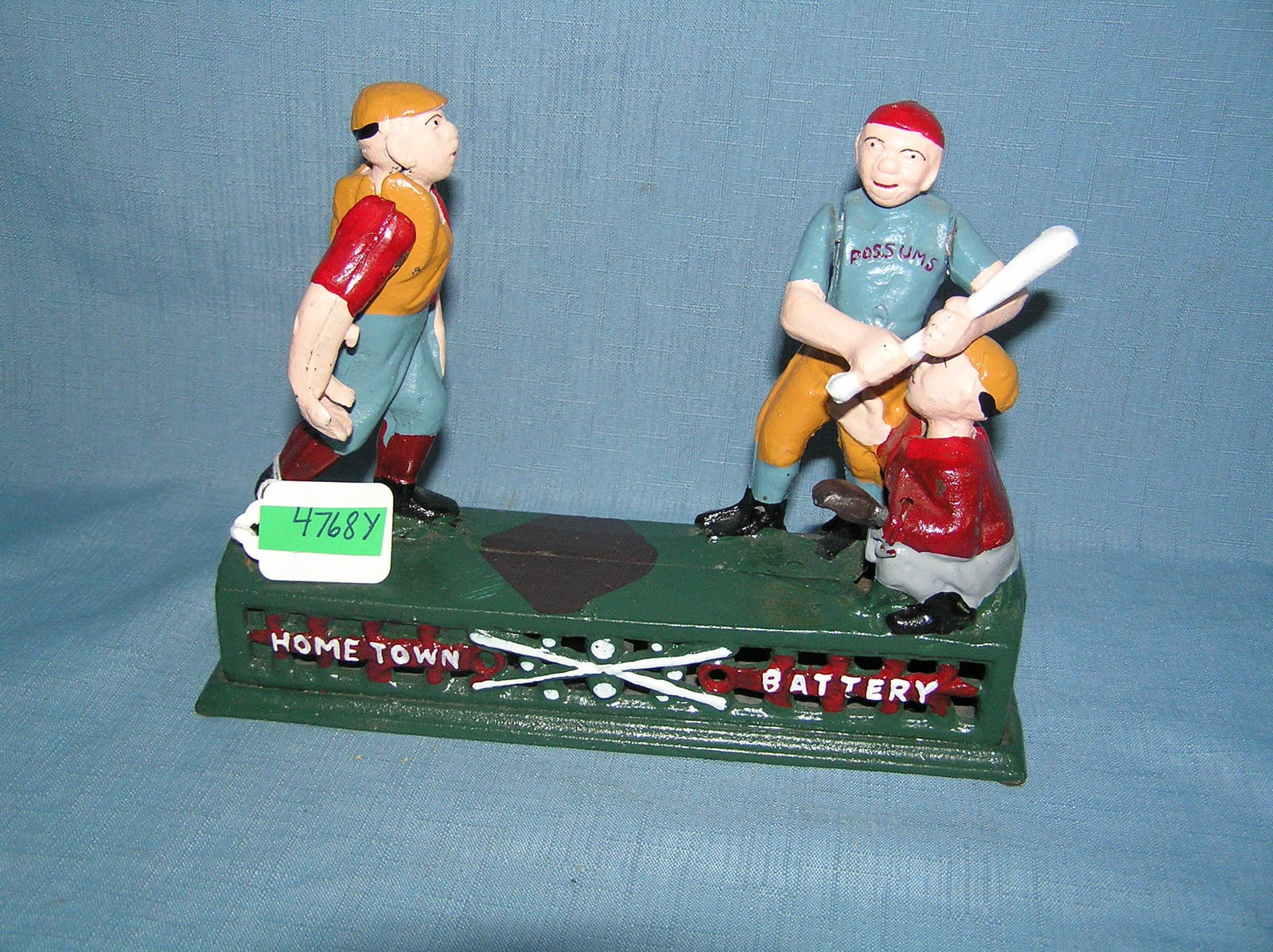 Home Town Battery Baseball Cast Iron Mechanical Bank Auction