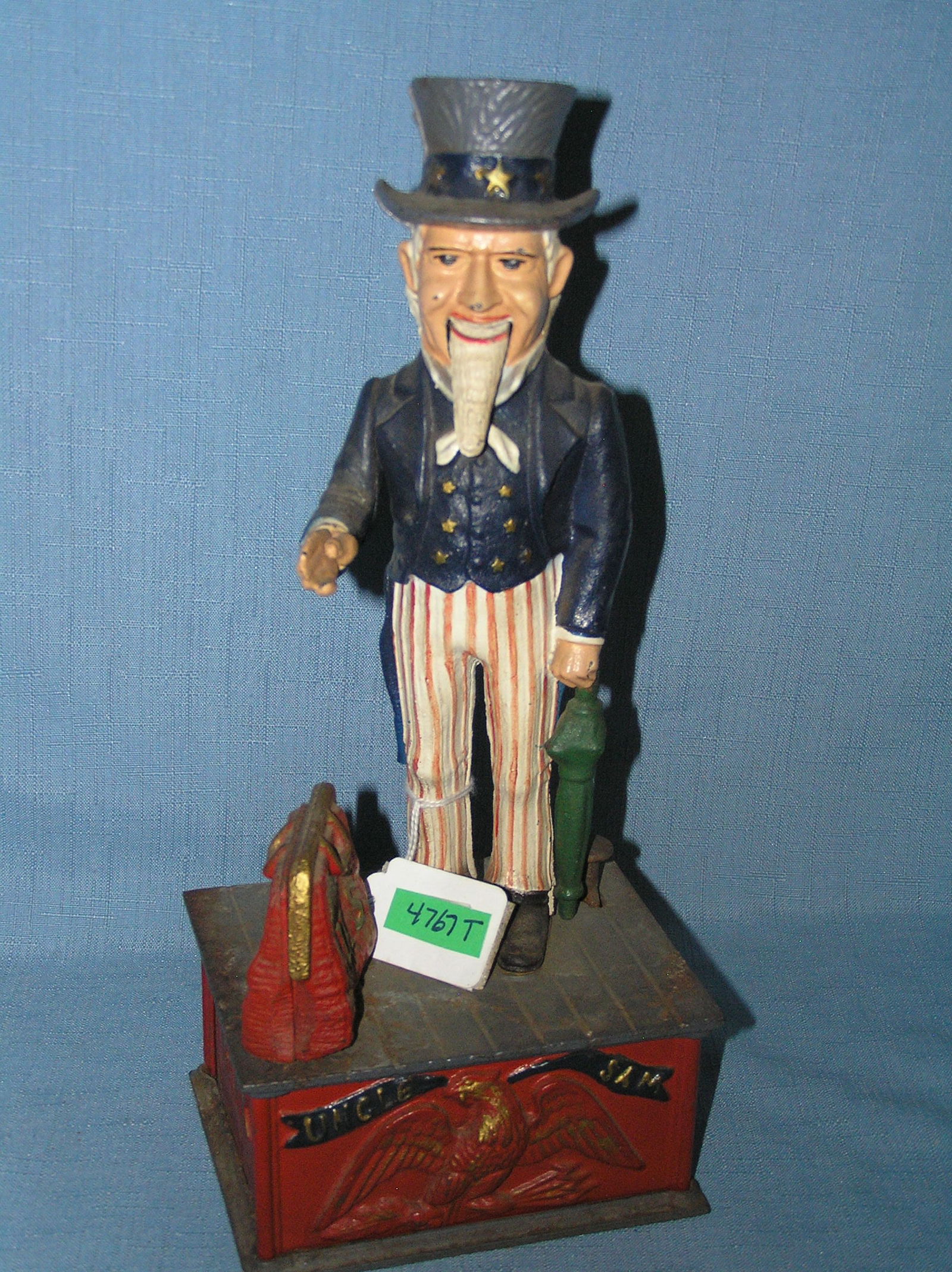 Uncle Sam Hand Painted Cast Iron Mechanical Bank Circa 1950s Auction