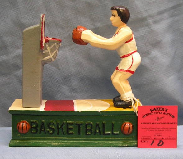 Hand Painted Cast Iron Basketball Mechanical Bank