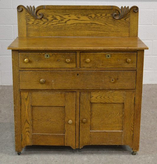 Antique Tiger Oak Commode Wash Stand Cabinet