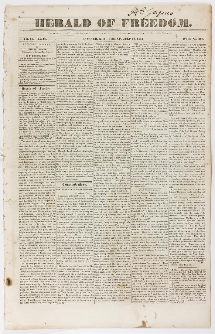 "HERALD OF FREEDOM" ABOLITIONIST NEWSPAPER