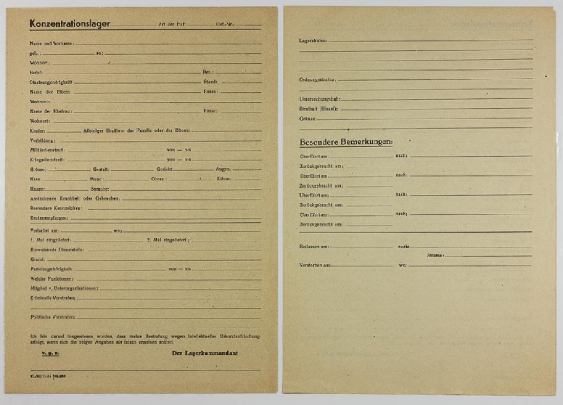 BLANK CONCENTRATION CAMP INMATE REGISTRATION FORMS