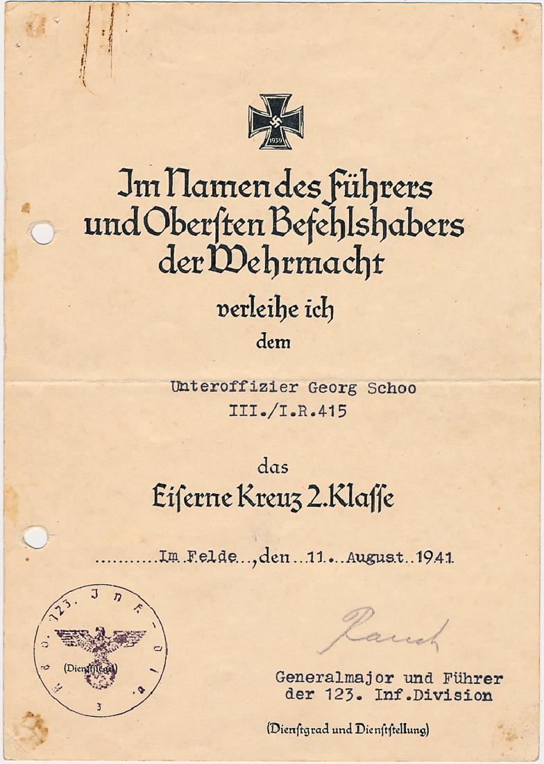 Erwin Rauch Awards The Iron Cross, Second Class