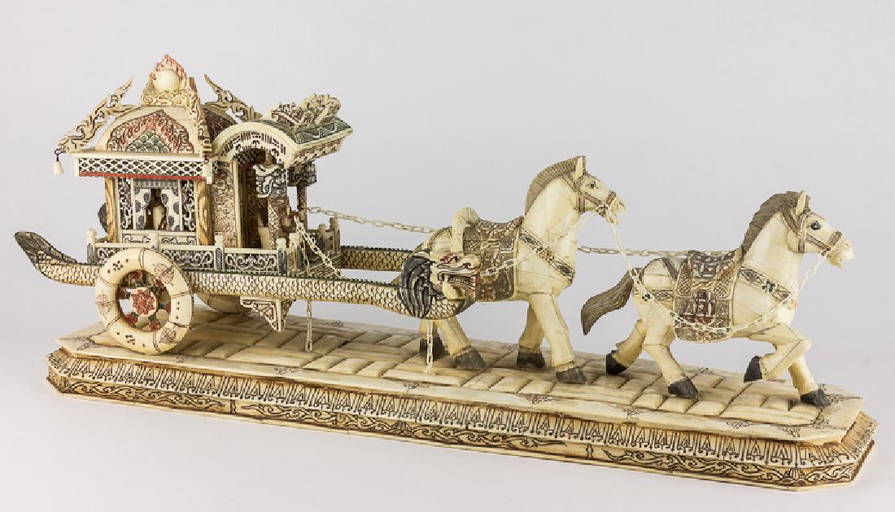 Chinese Carved Bone Carriage Sculpture
