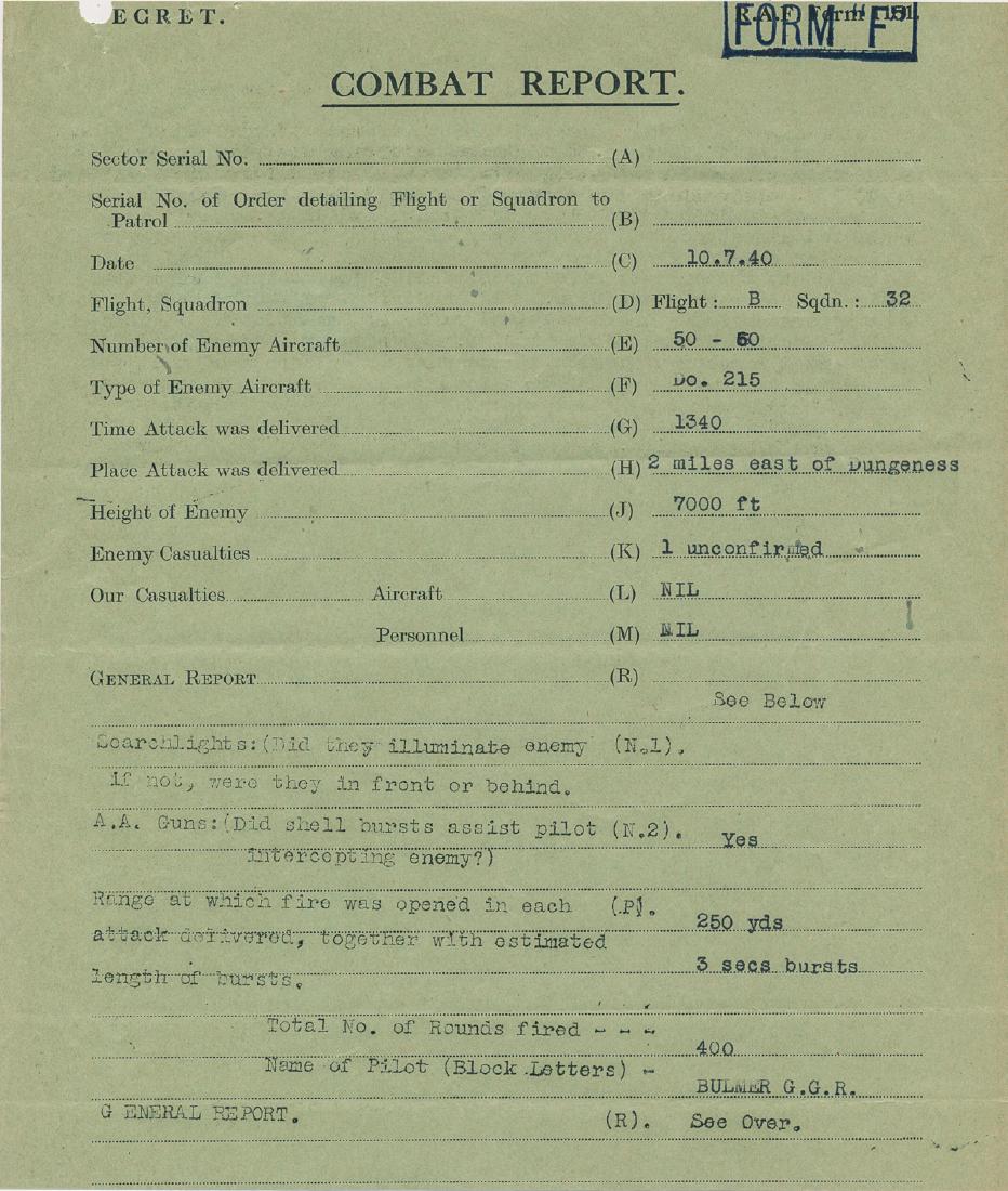 BATTLE OF BRITAIN COMBAT REPORT