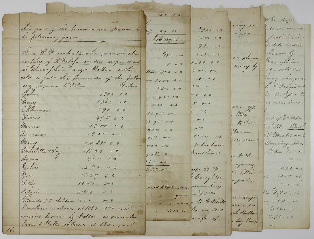 LEDGER OF SLAVES OFFERED AT A MEMPHIS SLAVE MARKET