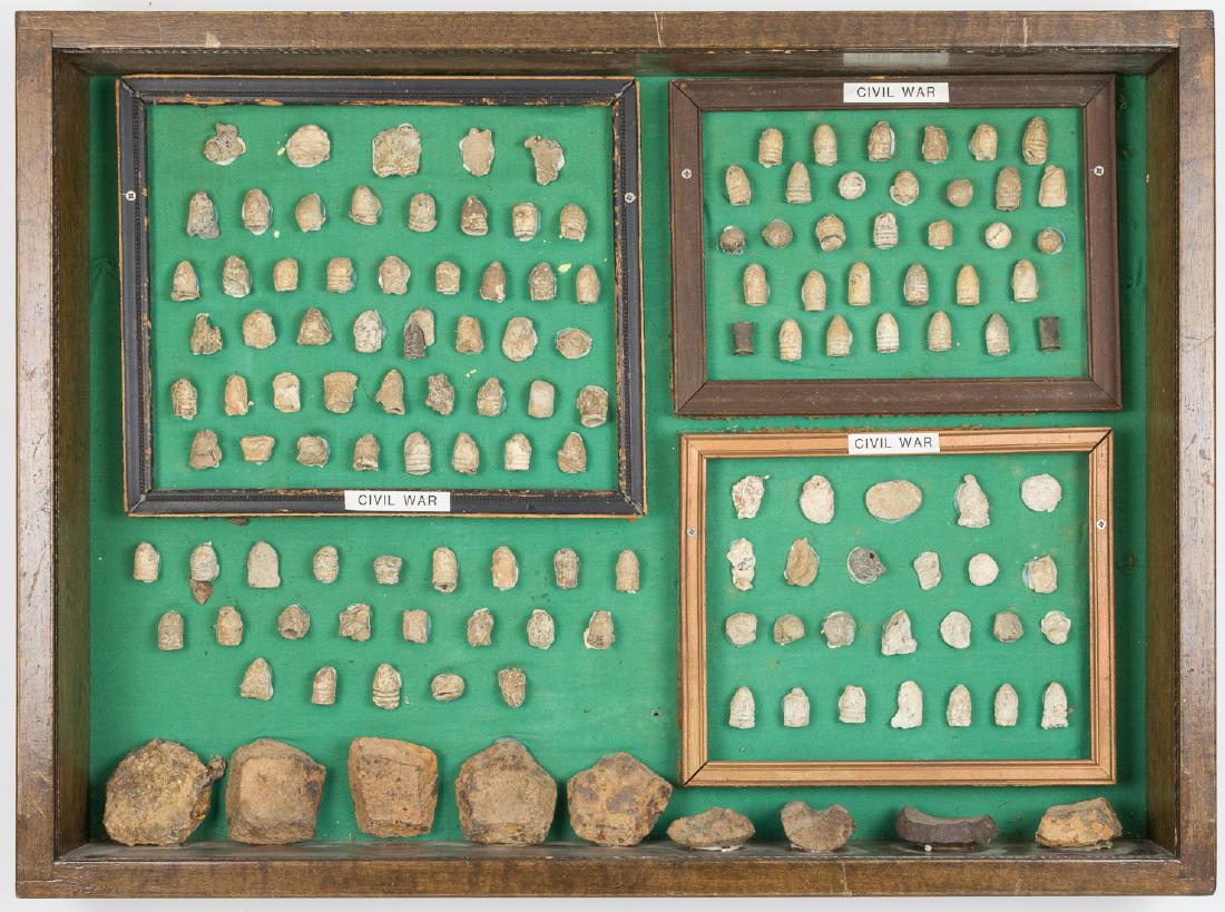 CIVIL WAR BULLET AND SHELL RELIC DISPLAY