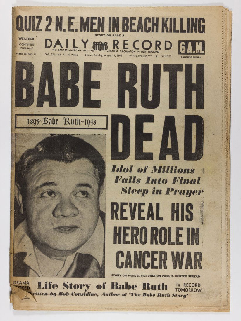 BOSTON NEWSPAPER REPORTS THE DEATH OF BABE RUTH