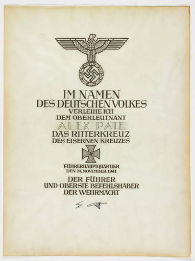 Knight's Cross Certificate To Luftwaffe Bomber Pilot