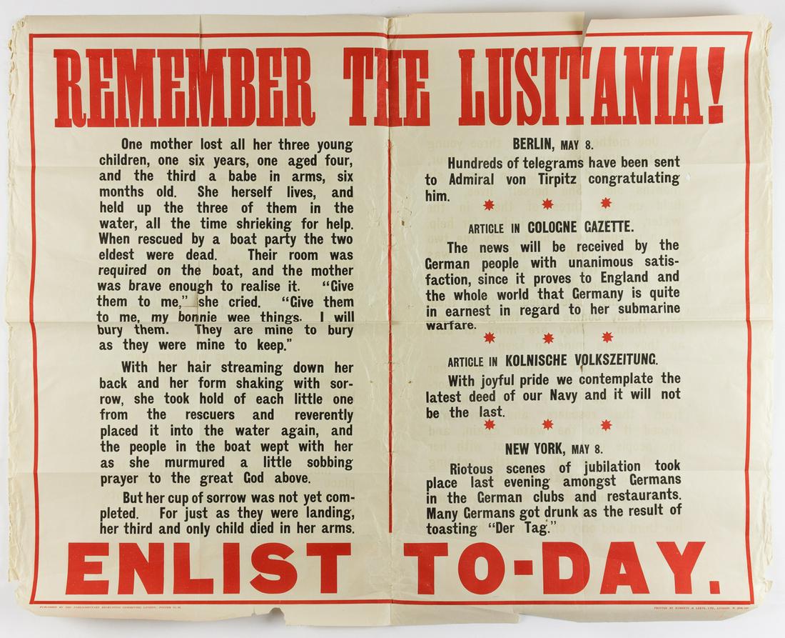 Remember The Lusitania! Propaganda Poster