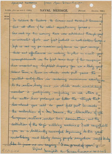 Hms 'savage' Naval Message From Gen. Eisenhower