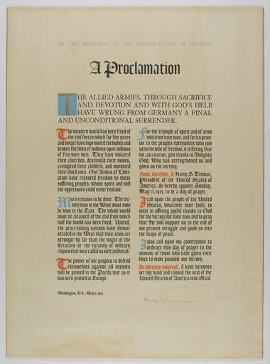 Harry Truman Signed Ve Day Proclamation
