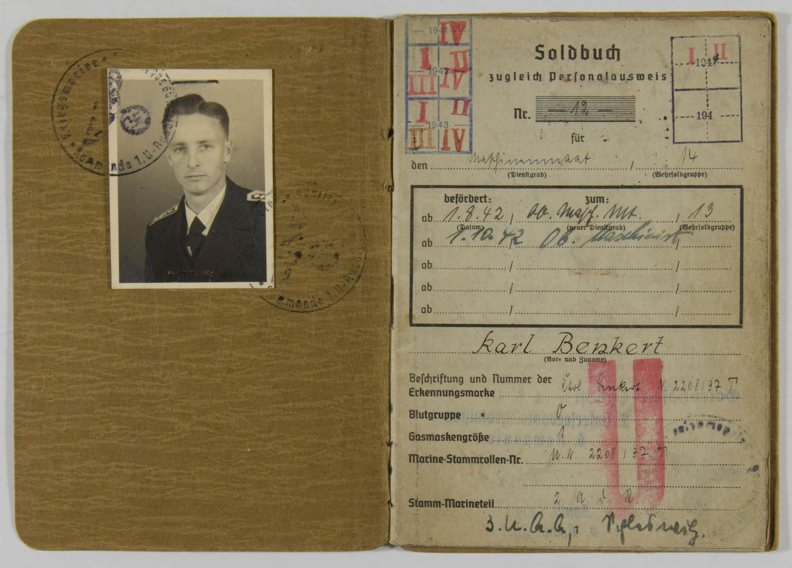 Kriegsmarine Soldbuch Of A U Boat Official