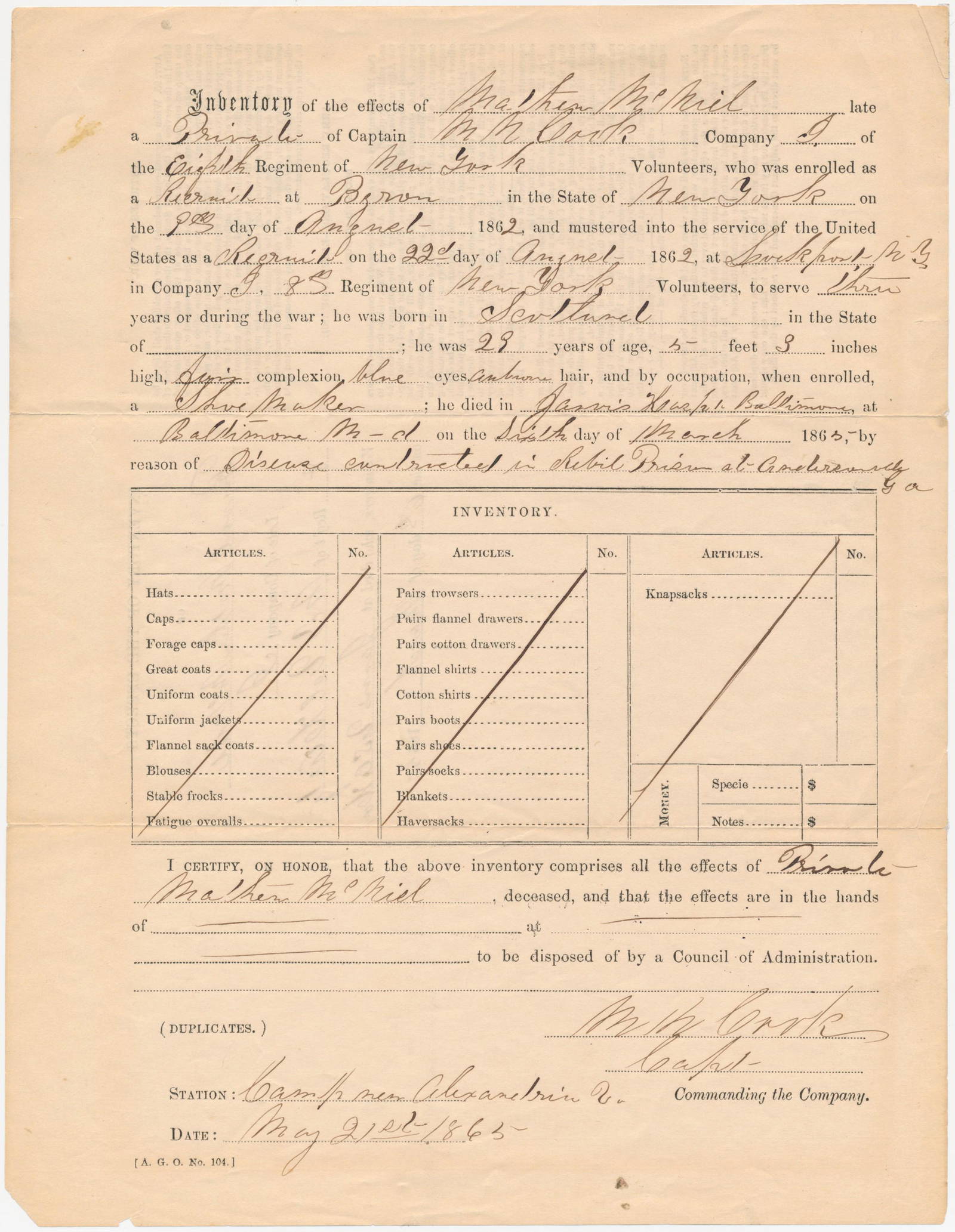 Andersonville Prisoner’s Personal Effects List Auction