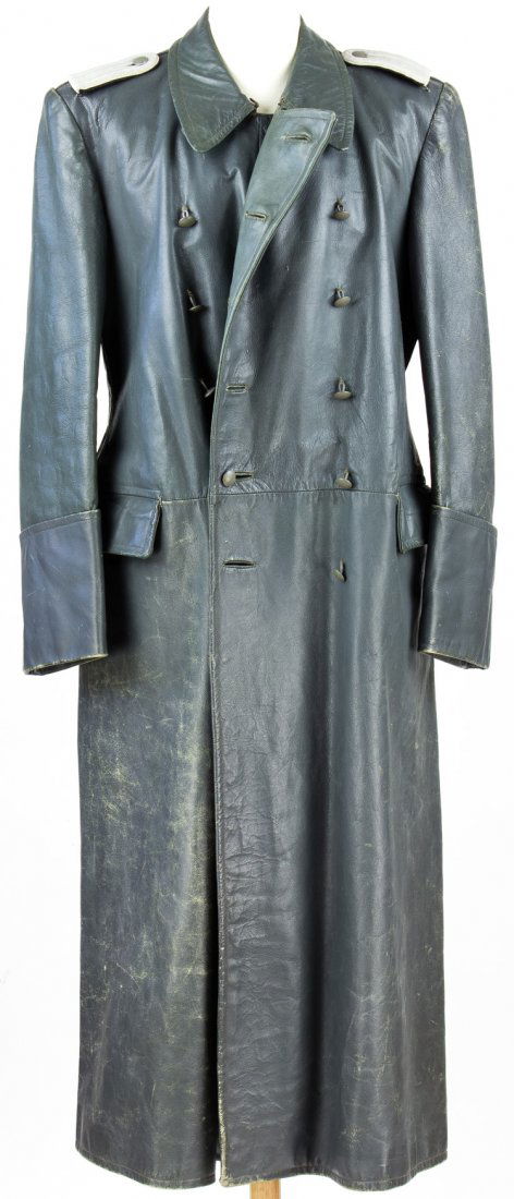 WAFFEN-SS LEATHER OVERCOAT WITH NAMED GLOVES