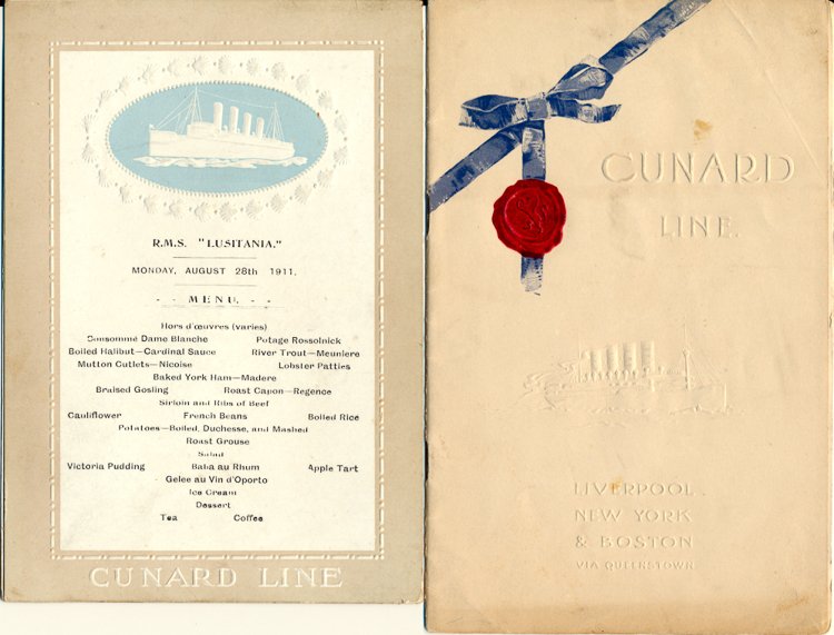Menu And Band Schedule From The R.m.s. Lusitania