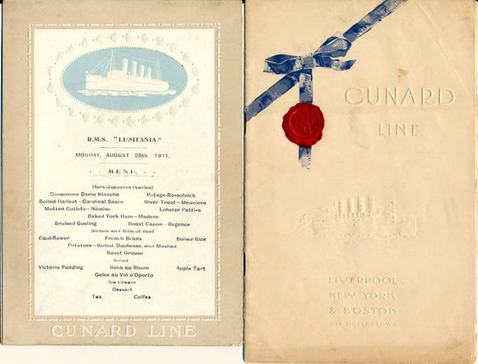 Menu And Band Schedule From The R.m.s. Lusitania