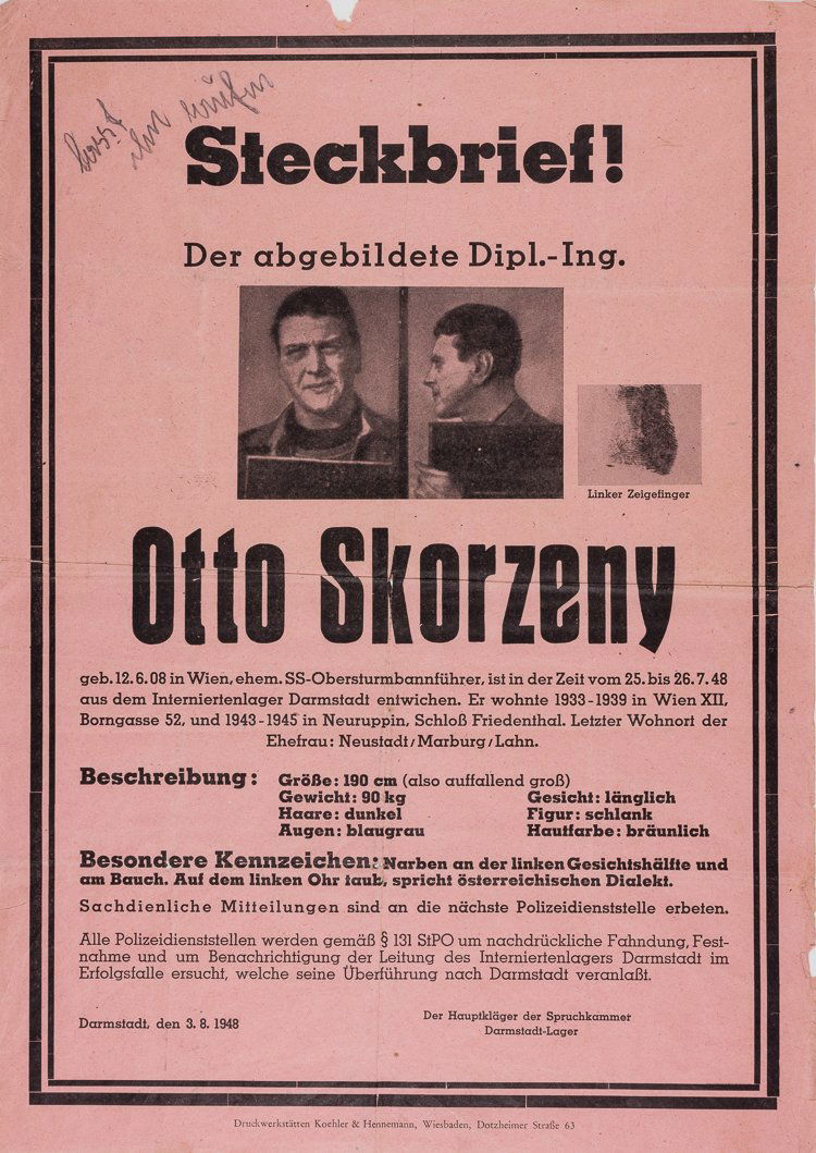 OTTO SKORZENY "WANTED" POSTER