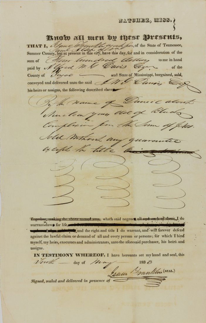 PRINTED SLAVE BILL OF SALE