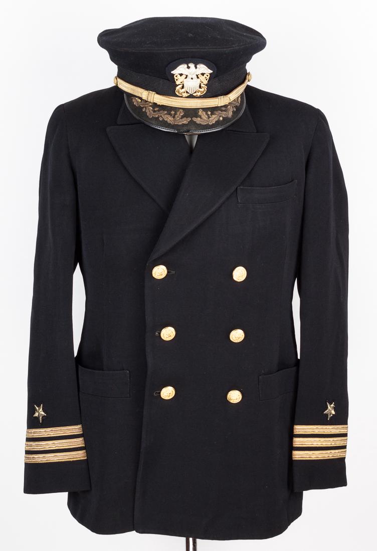 U.S. NAVY LIEUTENANT UNIFORM, BRIDGE COAT, AND VISOR