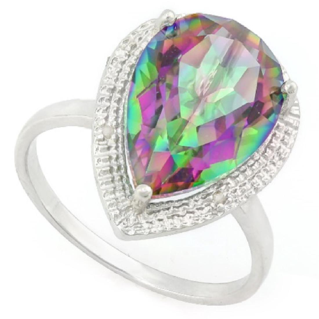 5ct Faceted Pear Cut Deep Mystic Topaz Ring