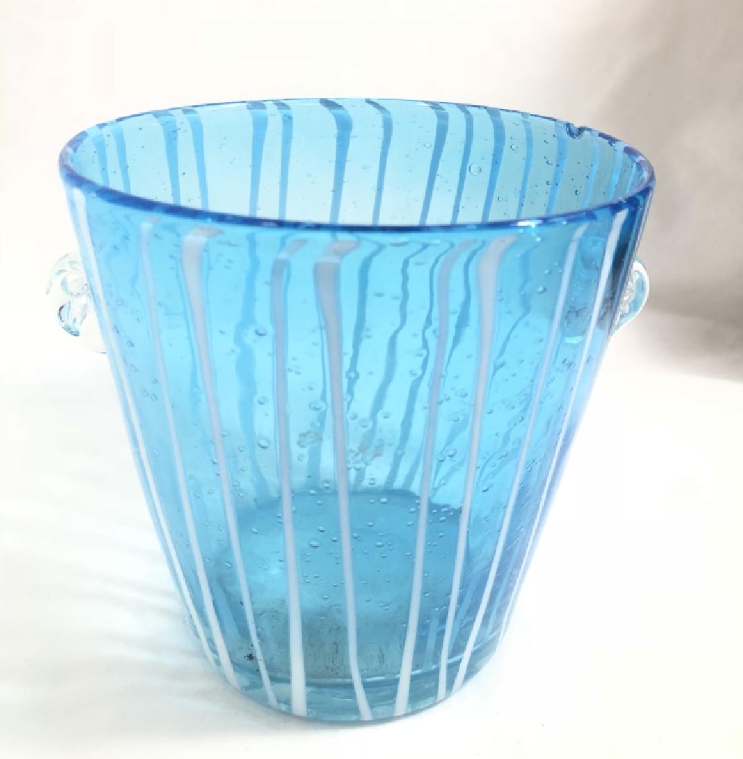 Murano Blue/white Stripe Glass Ice Bucket