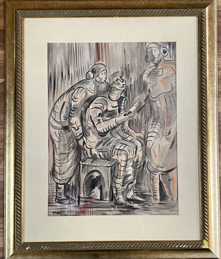 Henry Moore Figurative Watercoloe/paper V$20,000