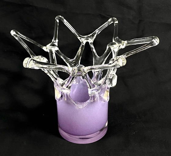 Unique Lavender Lattice Top Art Glass Vase