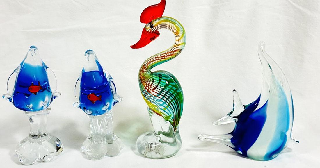 Amazing Lot Of 4 Sea Life Art Glass Sculptures