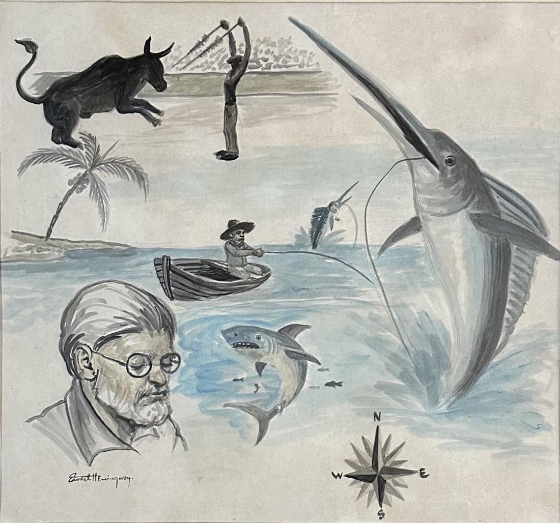 Ernest Hemingway (1899-1961) Watrcolor On Paper Auction