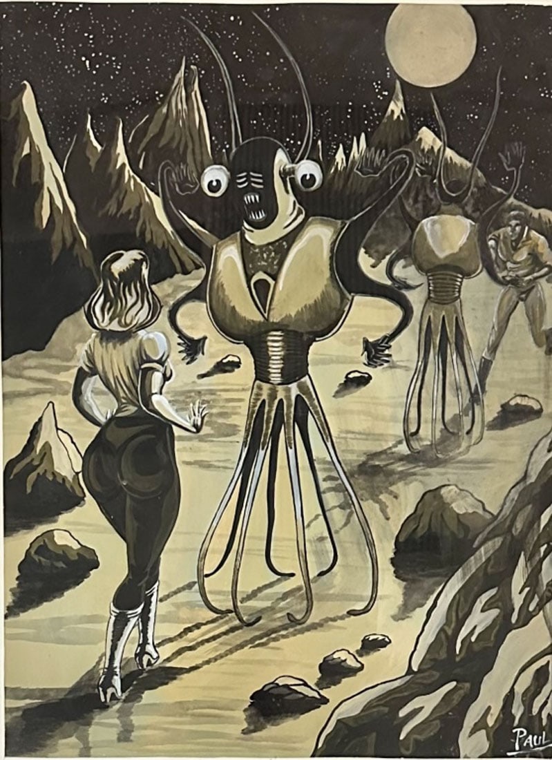 Frank Rudolph Paul Illustration Painting Sci-fi Auction
