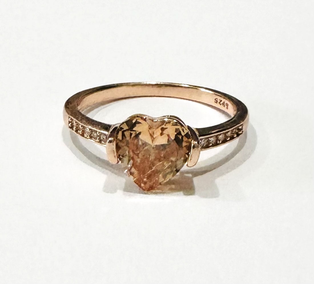 Fabulous Heart Set Peach Cz 1ct Heart Ring Auction