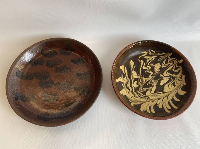 Pair Of Early Redware Pottery Pie Plates.