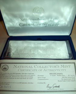 $20 September 11th Silver Leaf Coin Certificate