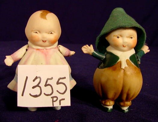 1355: Pair of All Bisque Happy Fat Dolls NR