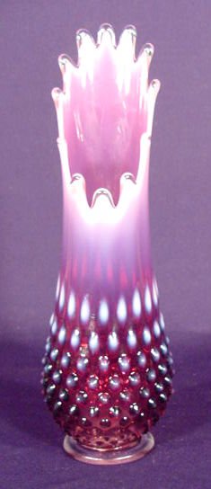 Fenton Plum Opalescent Hobnail Swung Vase Nr