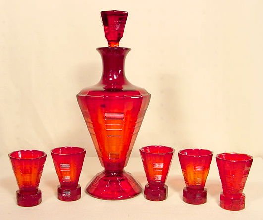 Fenton Ruby Red 1935 Decanter & 5 Cordials Nr