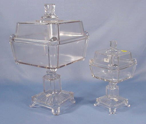 Two Eapg Clear Glass Covered Compotes Nr