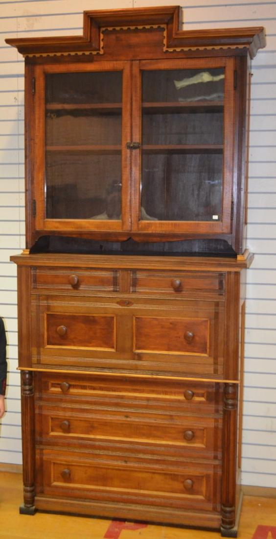 2 Piece Walnut and Birdseye Maple Secretary/Bookcase