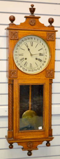 Antique Oak Waterbury Calendar Wall Clock