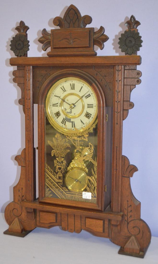 Antique Ornate Walnut Kitchen Clock