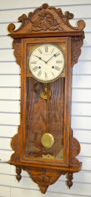 Carved Oak Waterbury Alton Wall Regulator Clock Price Guide