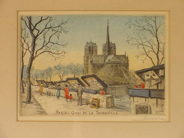 5 Signed Barry Etchings W/watercolor Highlights