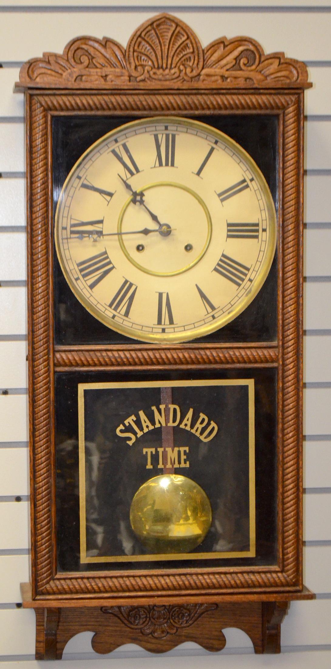 Antique Oak Store Regulator Wall Clock