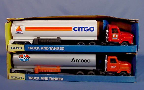 528: 2 Ertl Toy Semi Trucks with Tanker Trailers
